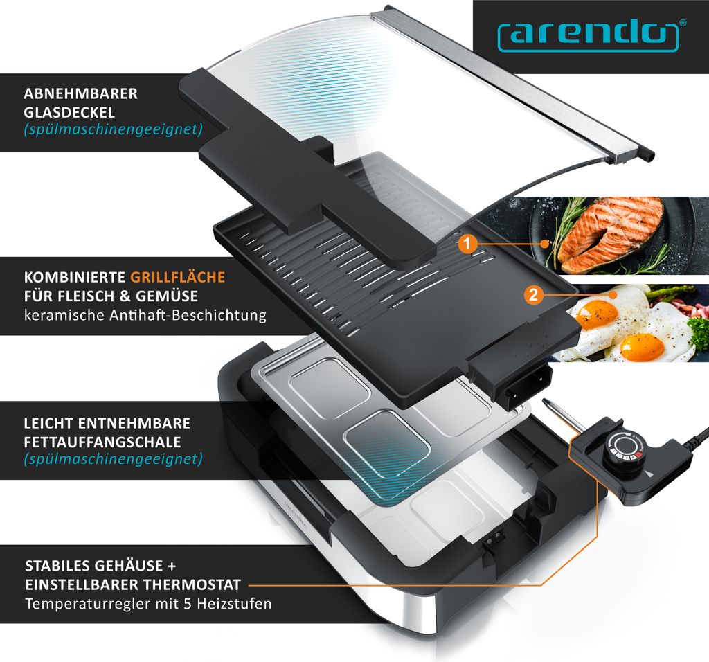 Arendo Gourmet Tischgrill mit Glasabdeckung - | Kaufland.de