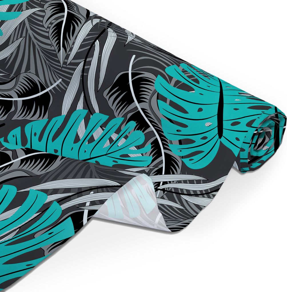 Amilian Baumwollstoff Monstera Türkis Schwarz 160x200cm