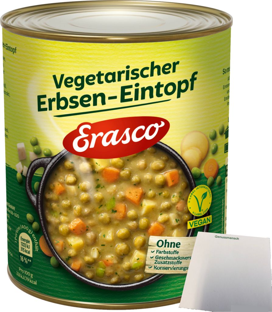 Erasco vegetarischer Erbsen-Eintopf (800g Dose) + usy Block