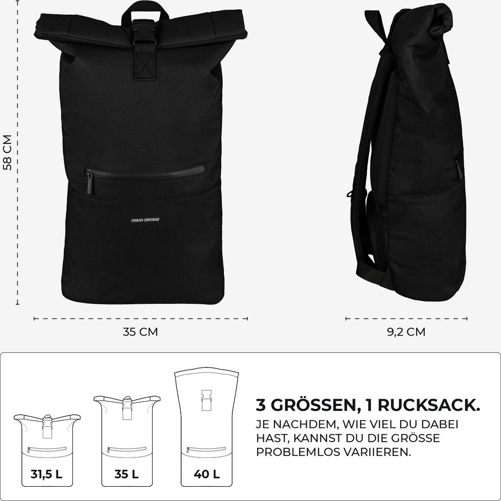 Roll Top Rucksack HYBRID 31l Black Fahrradrucksack