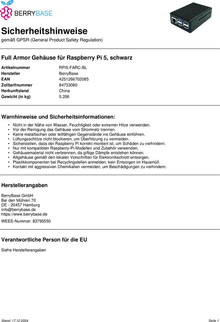 BerryBase Full Armor Gehäuse für Raspberry Pi | Kaufland.de