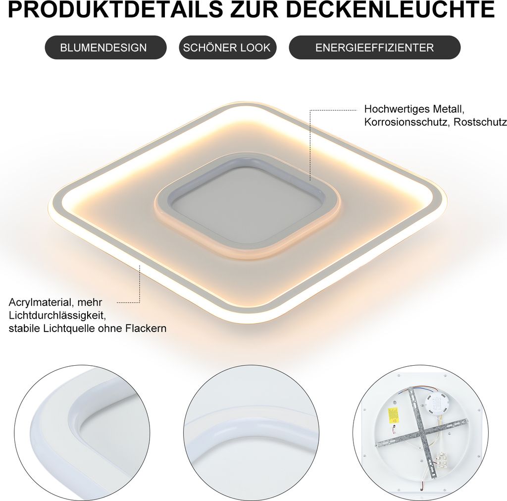 Oyajia LED Deckenleuchte 55W, Quadrat | Kaufland.de