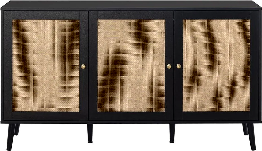 Buffet bas gain de place noir 3 portes avec cannage aéré Goto | vep ...
