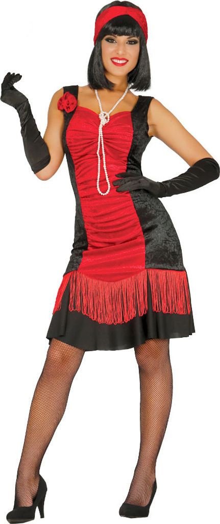 20S Charleston Abito da Ballo Rosso Nero Elegante Costume