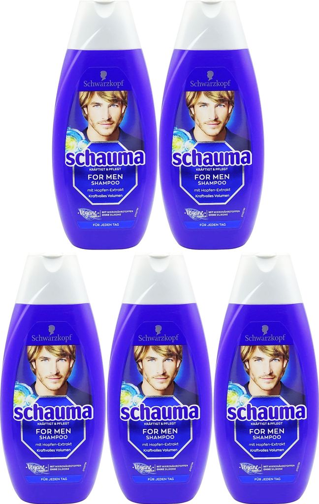 5x Schauma Shampoo FOR MEN 400ml mit Hopfen + Jojoba für