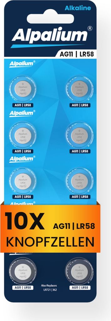 AG11 / LR58 / 721 Knopfzellen - 10 Stück, Alpalium