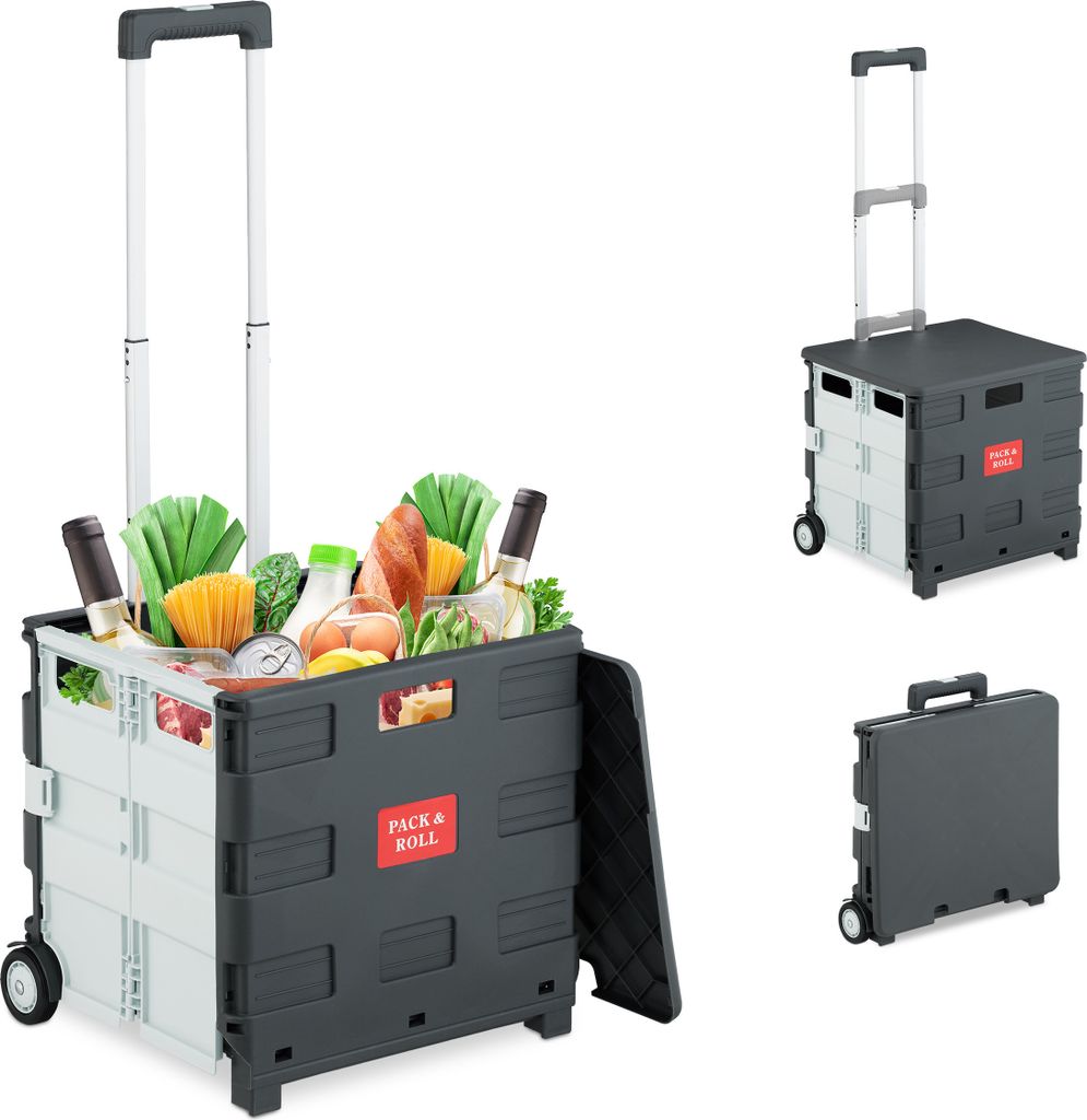 relaxdays Chariot à provisions pliable avec couvercle