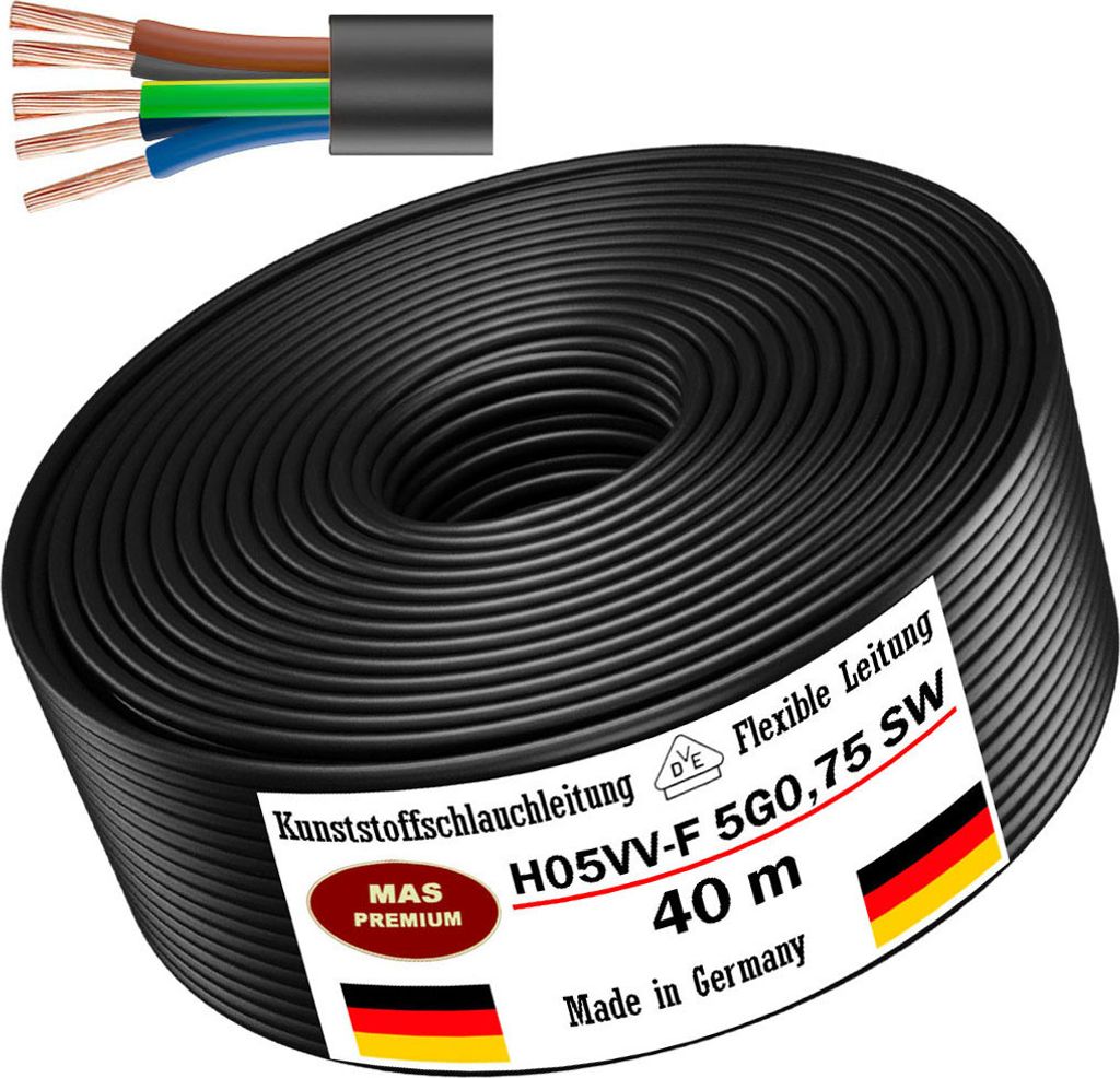 40 m Hadicový kábel H05VV-F 5G0,75 Čierny | Kaufland.sk