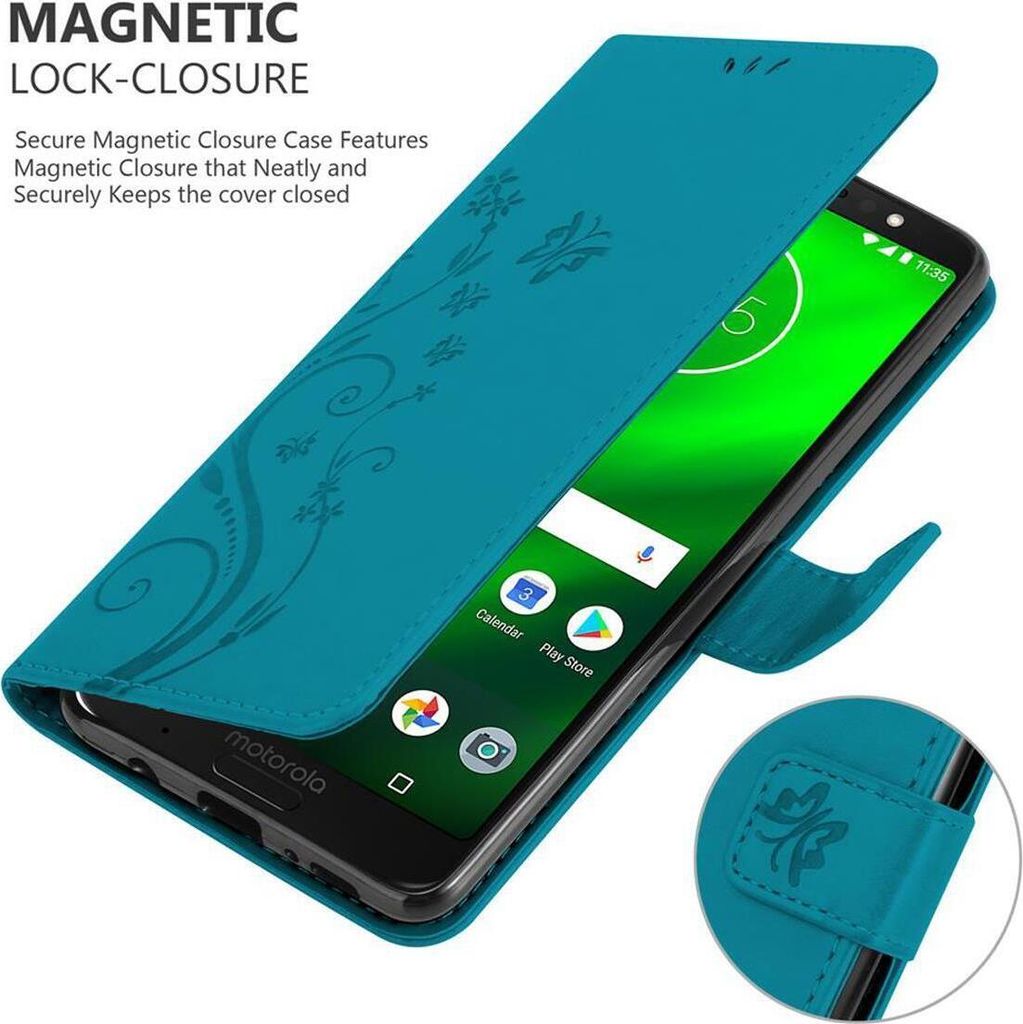Cadorabo Hulle fur Motorola MOTO G6 PLUS Schutz Hulle in Blau Schutzhulle Handy Hulle Etui Case Blumen Flower