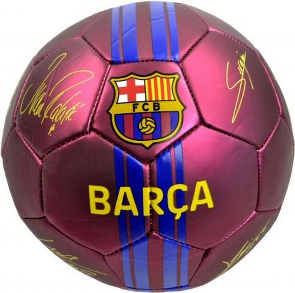 FC Barcelona - "Metalická" futbalová lopta s podpismi