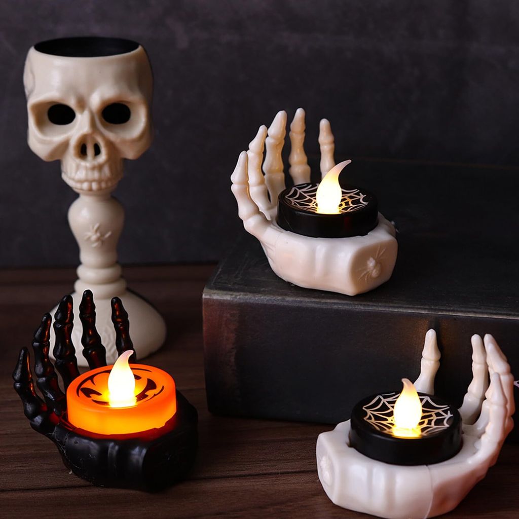 4X Halloween dekorácie LED sviečky, kostra | Kaufland.sk