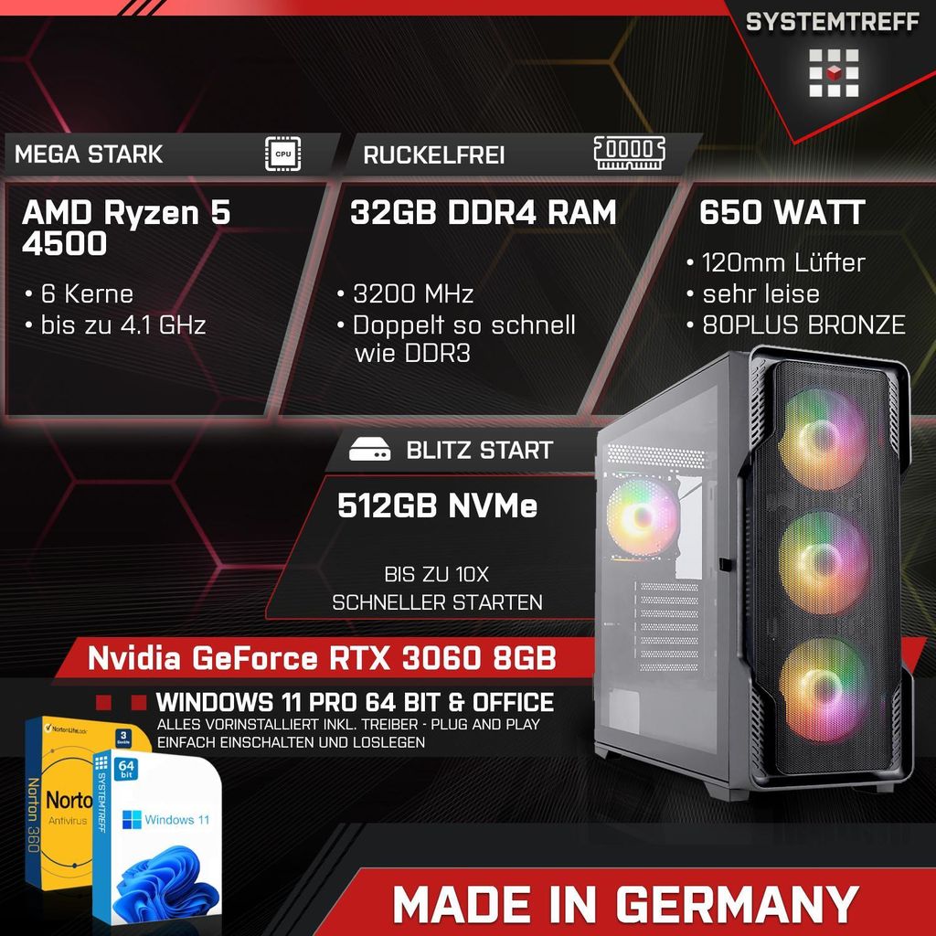 SYSTEMTREFF Gaming PC - Ryzen 5 4500 - Nvidia | Kaufland.de