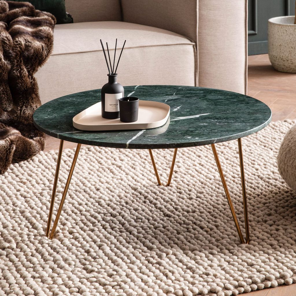 WOHNLING Table basse Véritable marbre Vert 70x70x35 cm