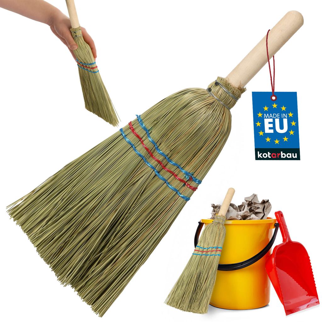 KOTARBAU® Mini metla z ryžovej slamy 17 cm s drevenou