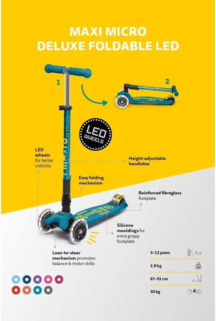 Micro Step Maxi Deluxe faltbar LED hellblau | Kaufland.de
