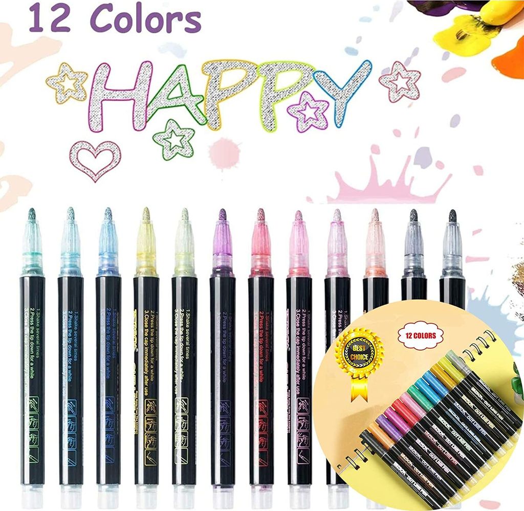 Self-outline Metallic Markers Doodle Dazzle Markers, Double Line ...