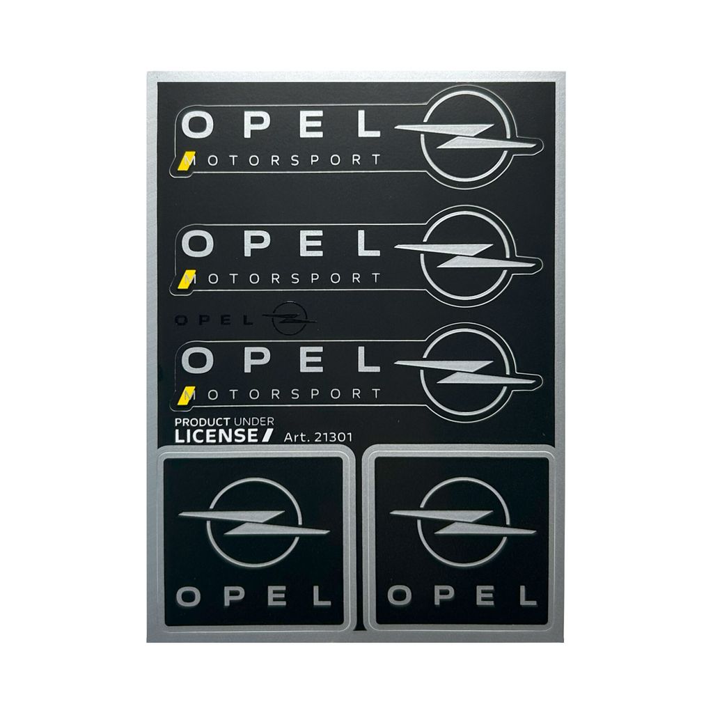 Opel Motorsport Official Sticker Set, Logo noir et chrome,