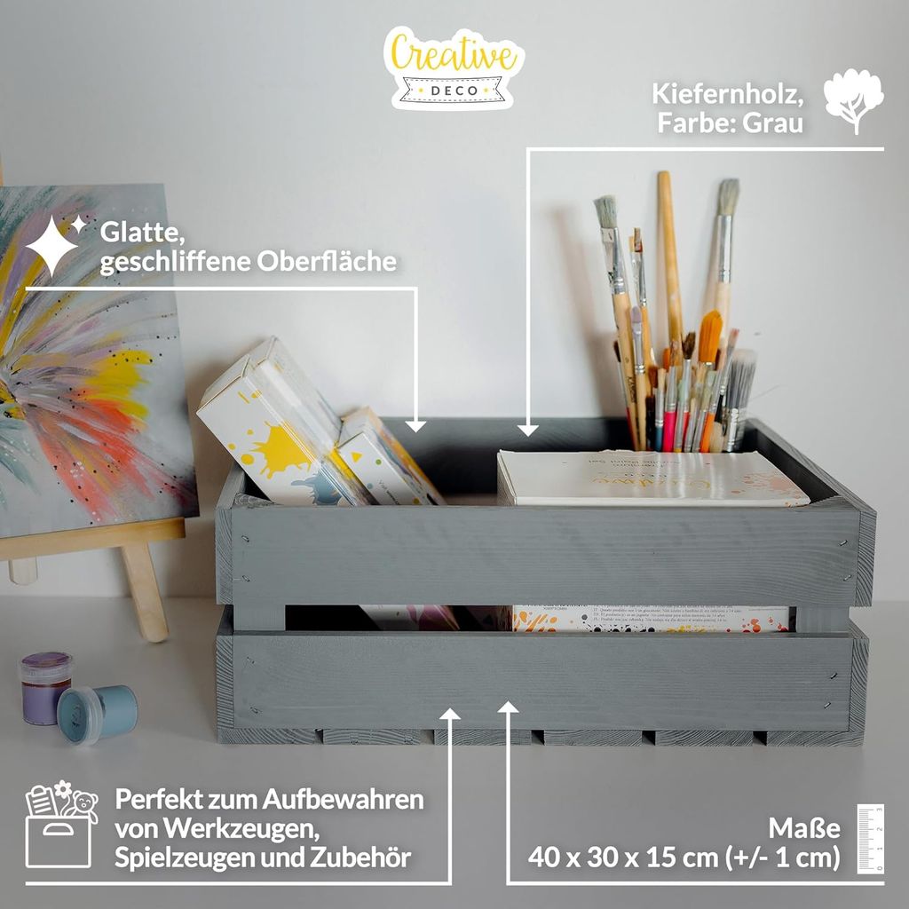 Creative Deco Dřevěná bedna šedá | 40 x 30 x | Kaufland.cz