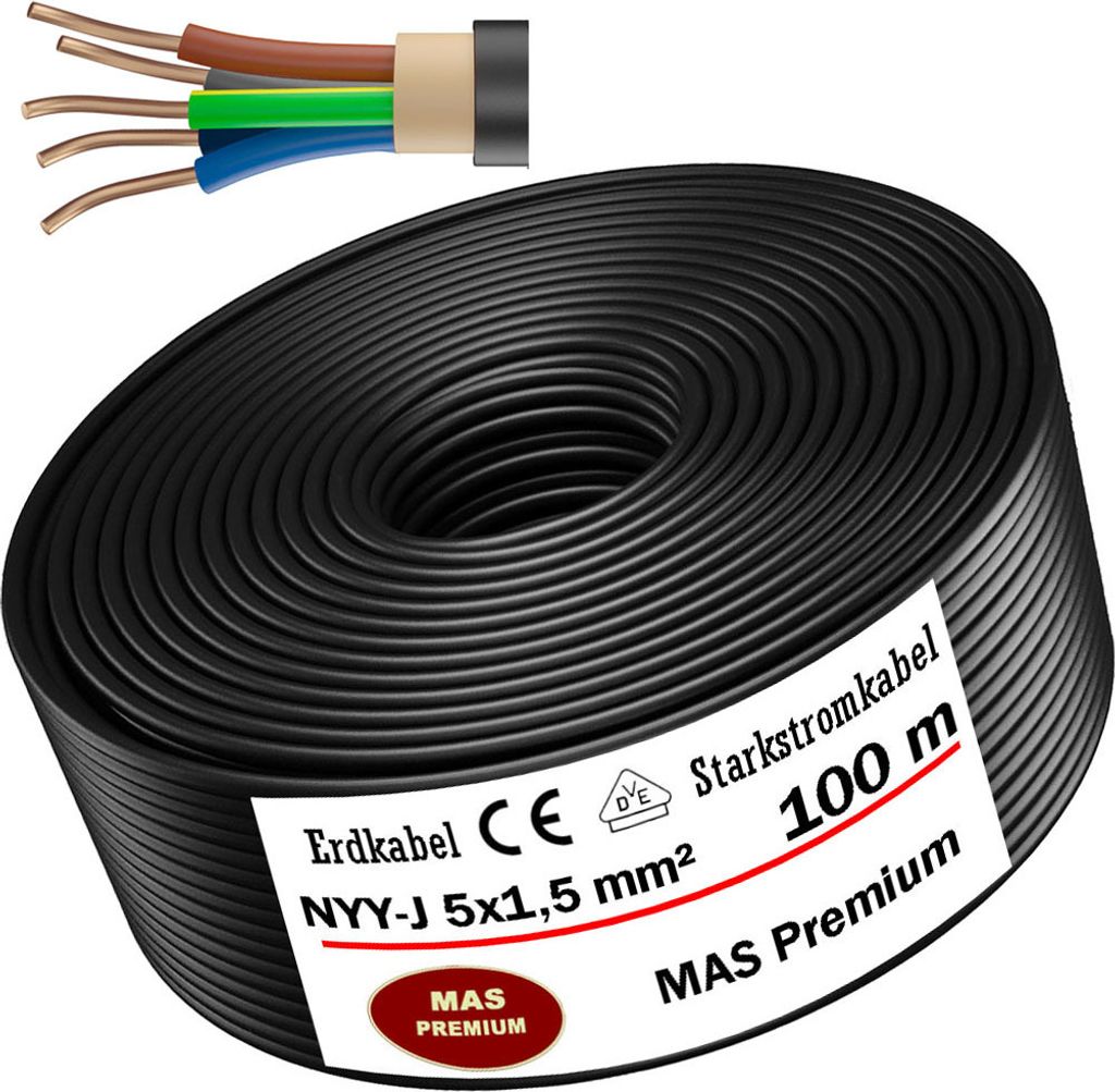Uzemňovací kábel napájací kábel 100 m NYY-J 5x1,5 mm²