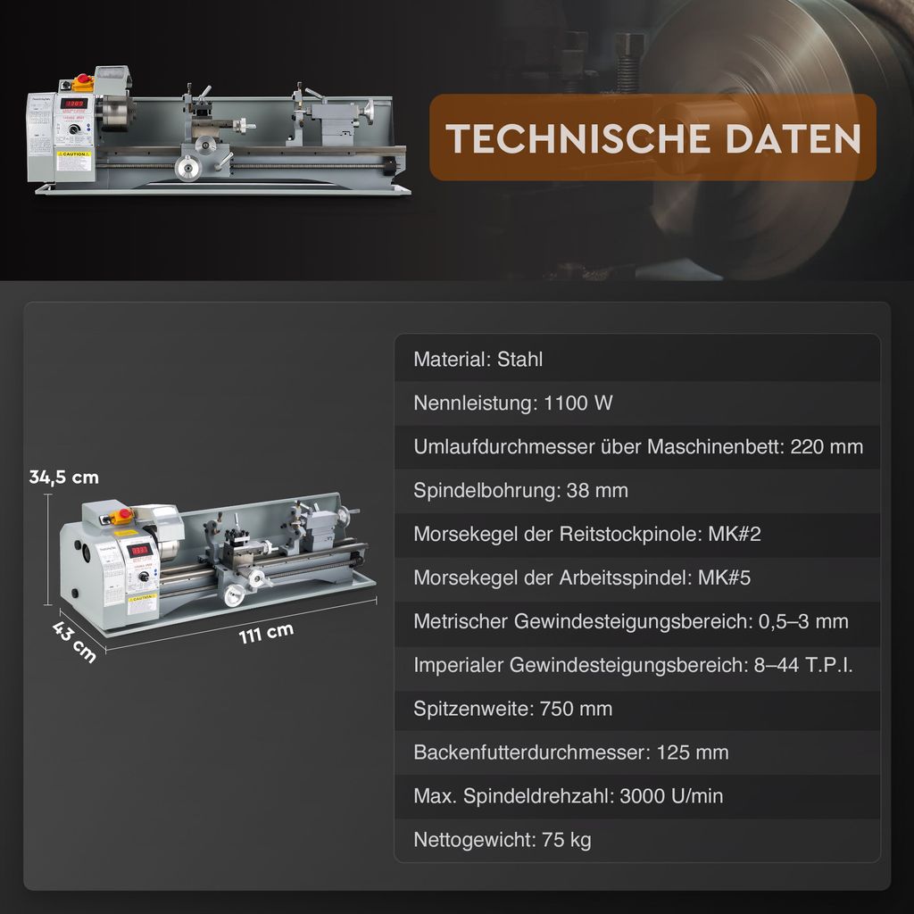 220×750mm soustruh na kov Mini soustruh | Kaufland.cz