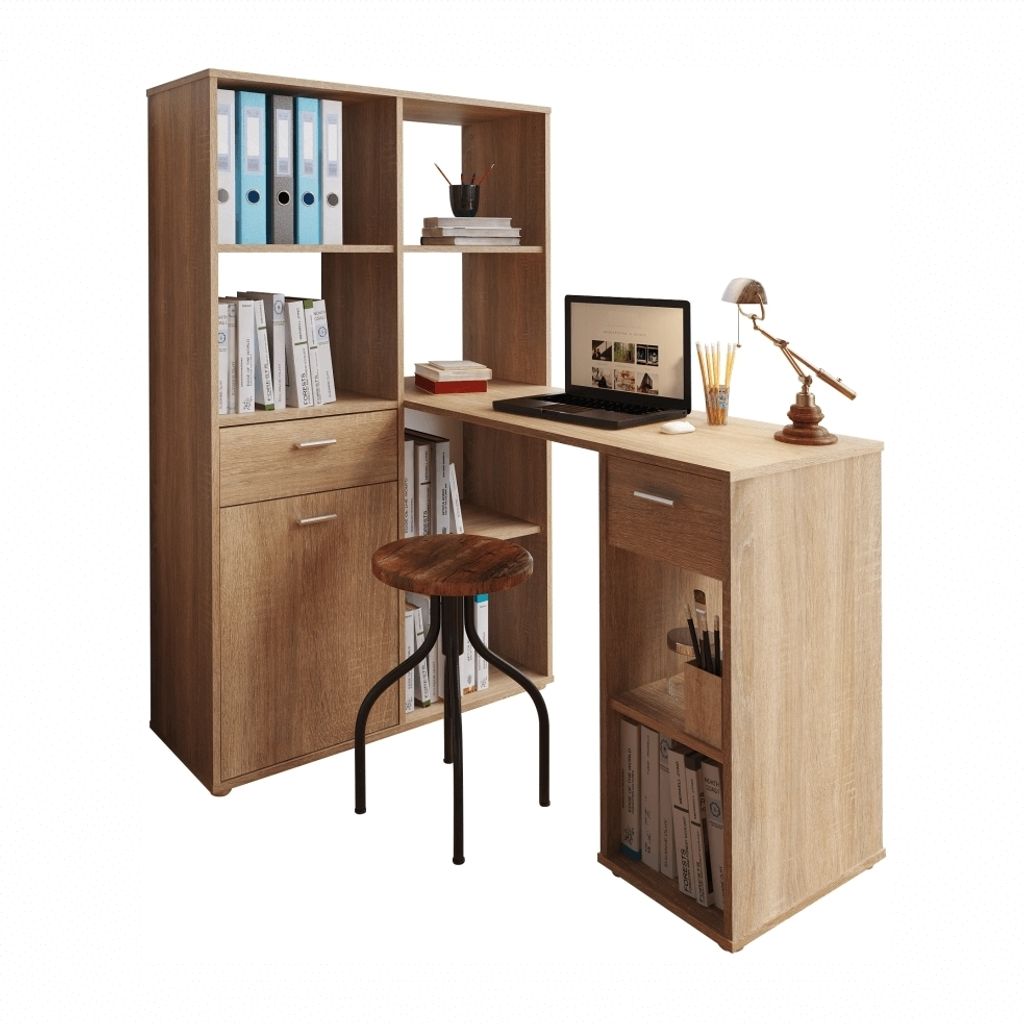 Kondela Ecke PC-Tisch mit Regal Mineson - Dub-Sonoma