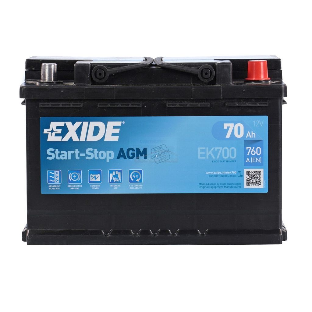Exide EK700 AGM štartovacia batéria Start-Stop 12V 70Ah