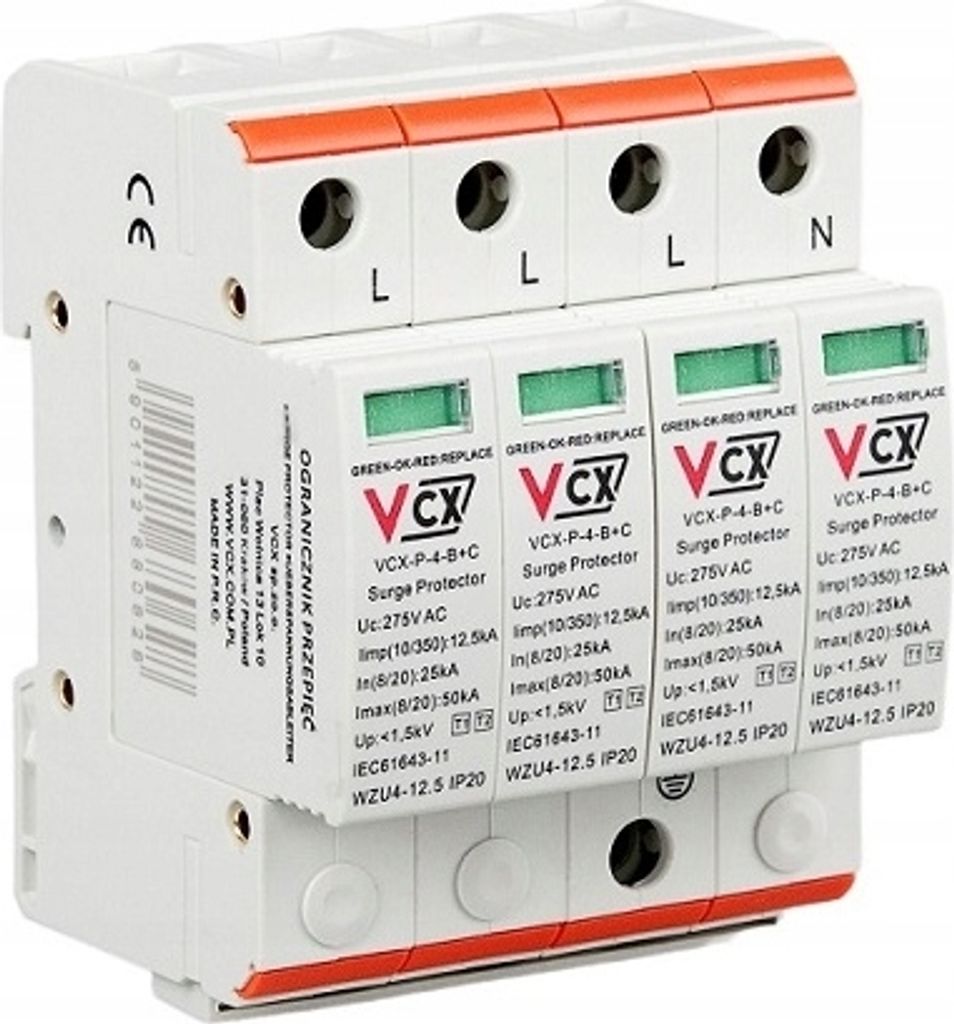 VCX Prepäťová ochrana B+C typ 1+2 12,5 kA 4P