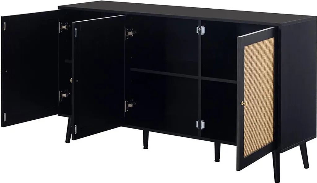 Buffet bas gain de place noir 3 portes avec cannage aéré Goto | vep ...