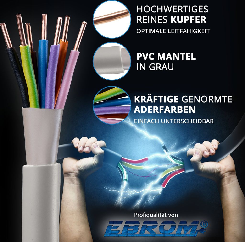 EBROM - 10 Meter NYM-J 7x1,5 mm2 mit FARBIGEN | Kaufland.de