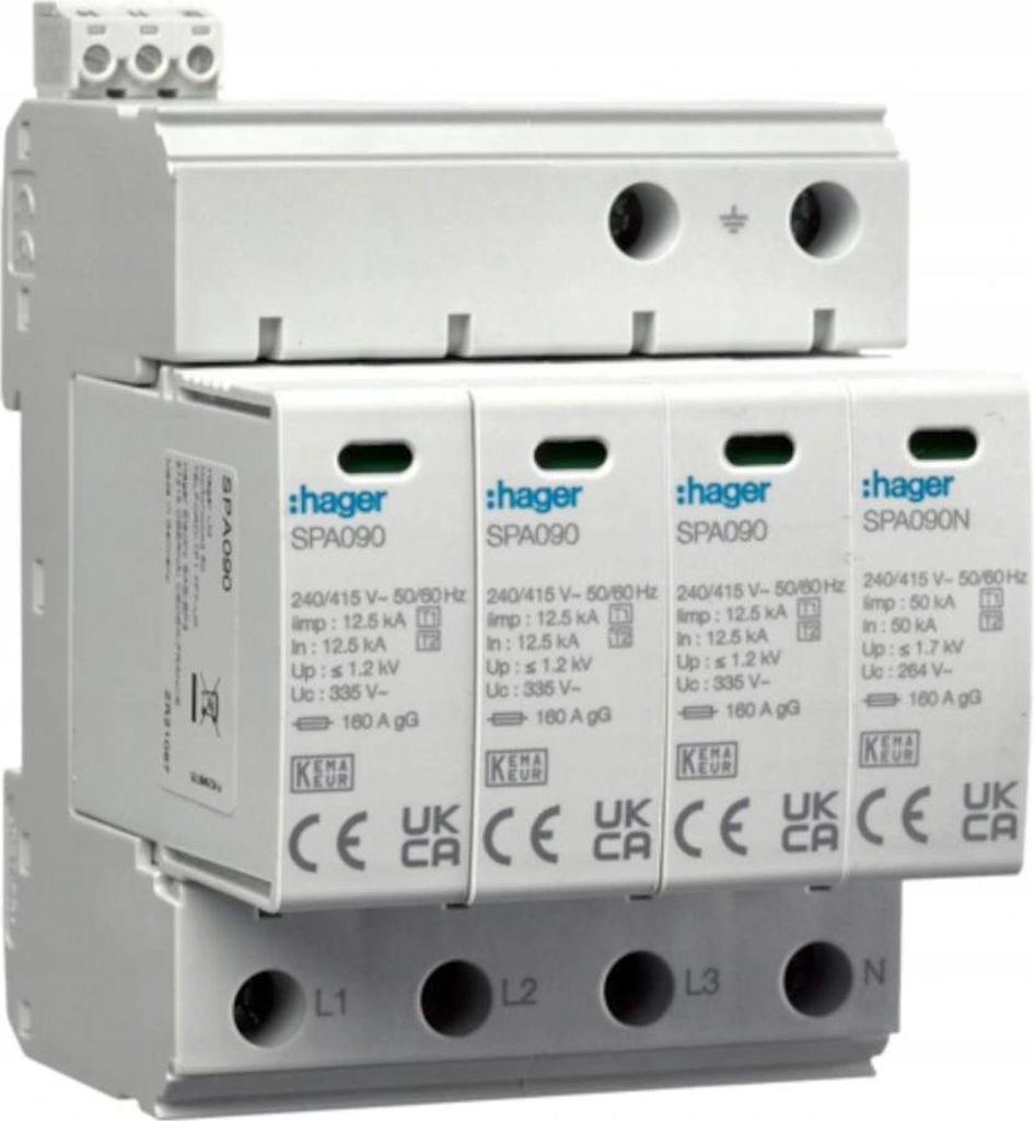 HAGER SPD Überspannungsableiter T1+T2 MOV 4P Netz TN-S/TT