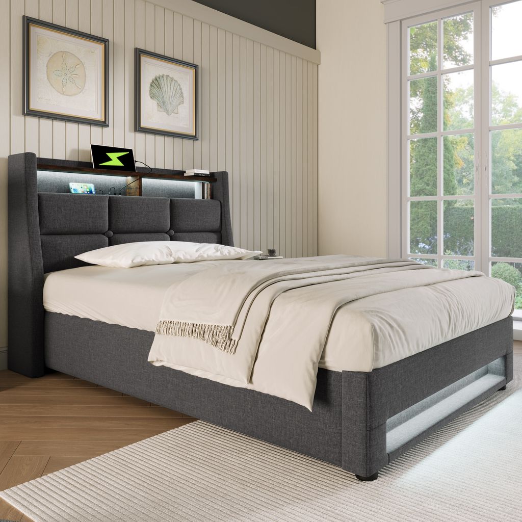 okwish LED čalouněná postel 90x200 cm, | Kaufland.cz