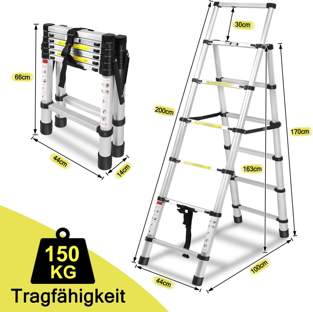 1,7+2M Teleskopleiter Klappleiter Leiter | Kaufland.de