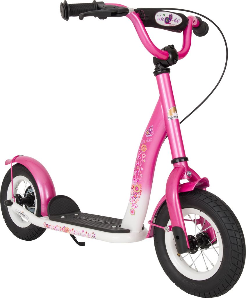 BIKESTAR Tretroller Kinderroller 10 Zoll Pink & Weiß