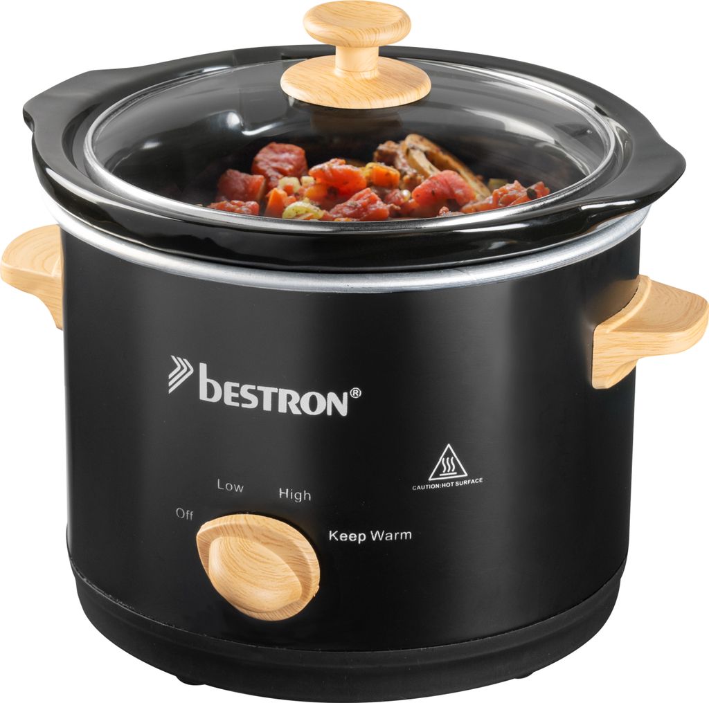 Bestron Slowcooker 1.5L für 2 Personen, Schwarz/Holz