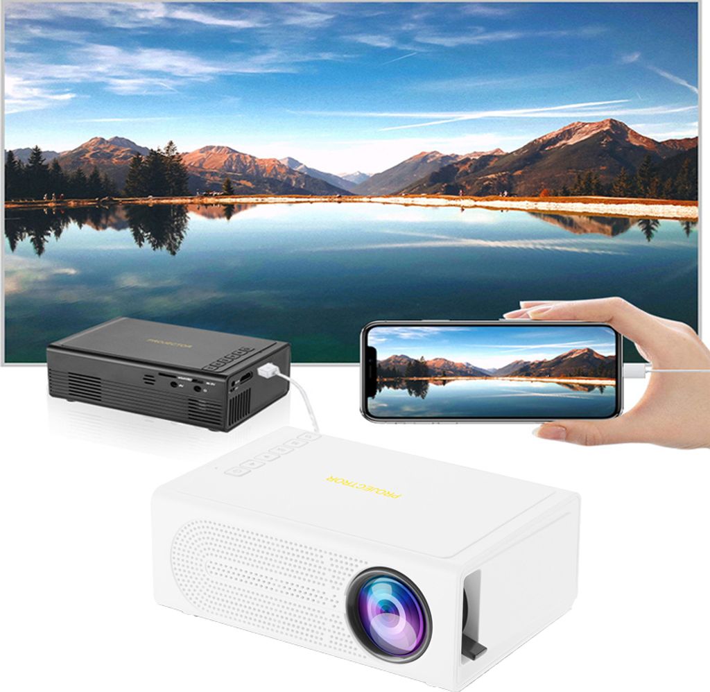 ZELURXX Mini Beamer Tragbar LCD LED iOS Android Weiß