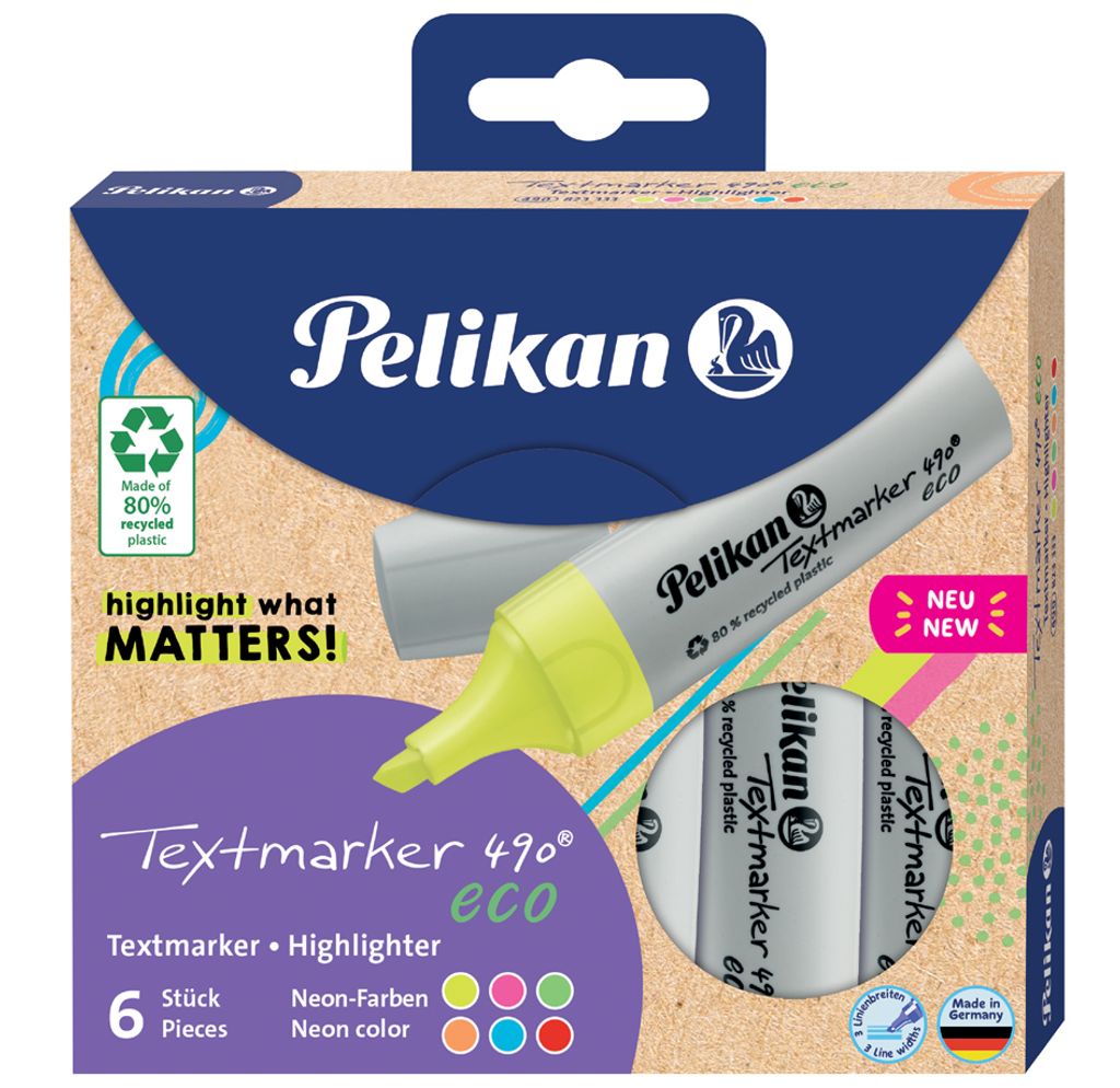 Pelikan Textmarker 490 eco 6er Set Neon-Farben Leuchtmarker