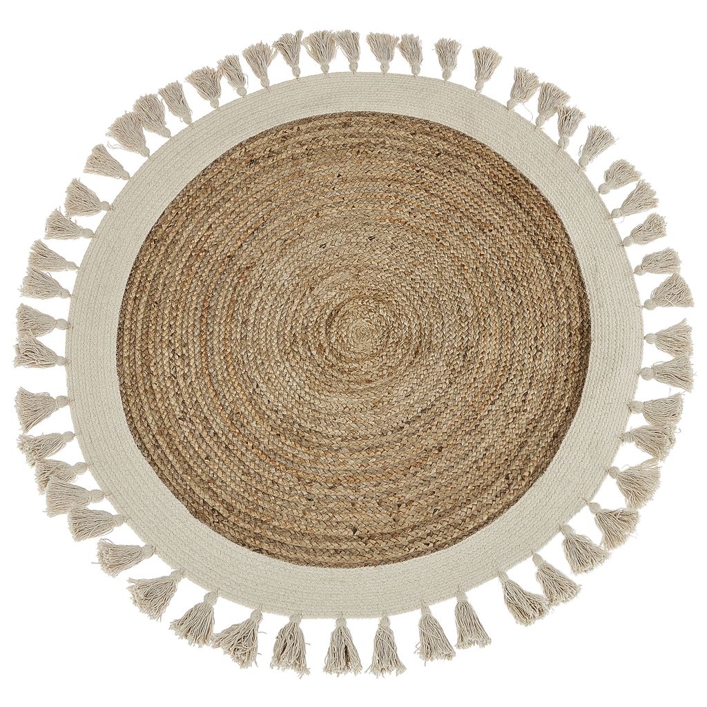 Teppich beige Jute ⌀ 120 cm rund Fransen | Kaufland.de