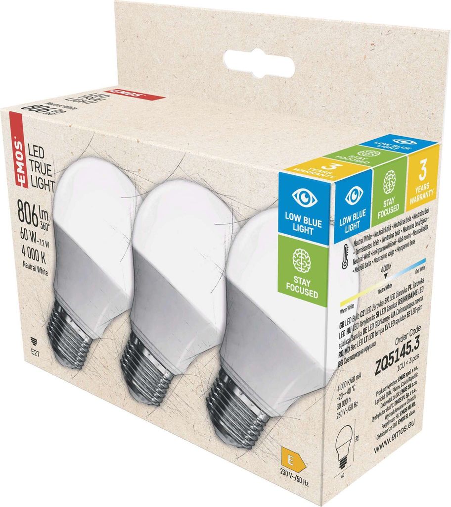 EMOS LED žárovka True Light A60 / E27 / 7,2 W | Kaufland.cz