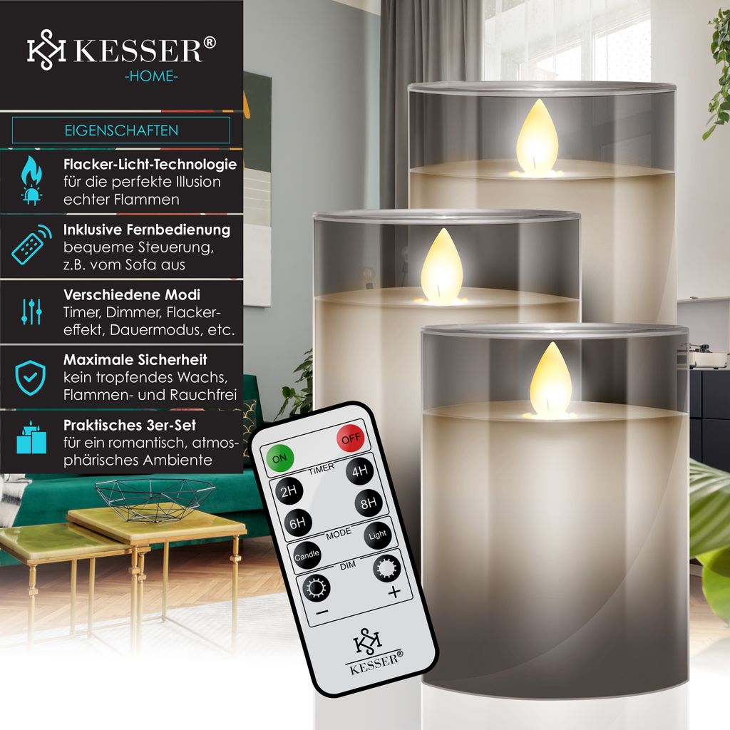 KESSER® LED Kerzen 3er Set Flammenlose Kerze | Kaufland.de