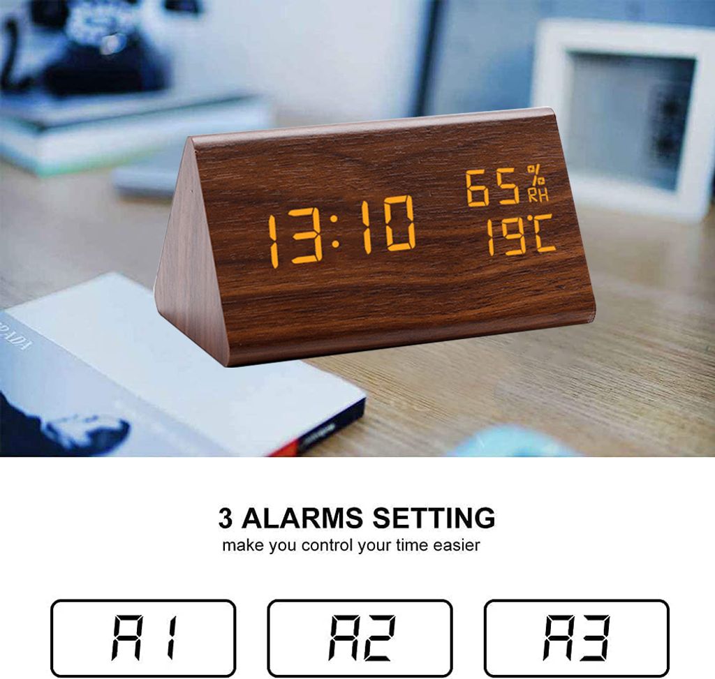 LED Hygrometer Wecker LED Holzuhr Dreieck | Kaufland.de