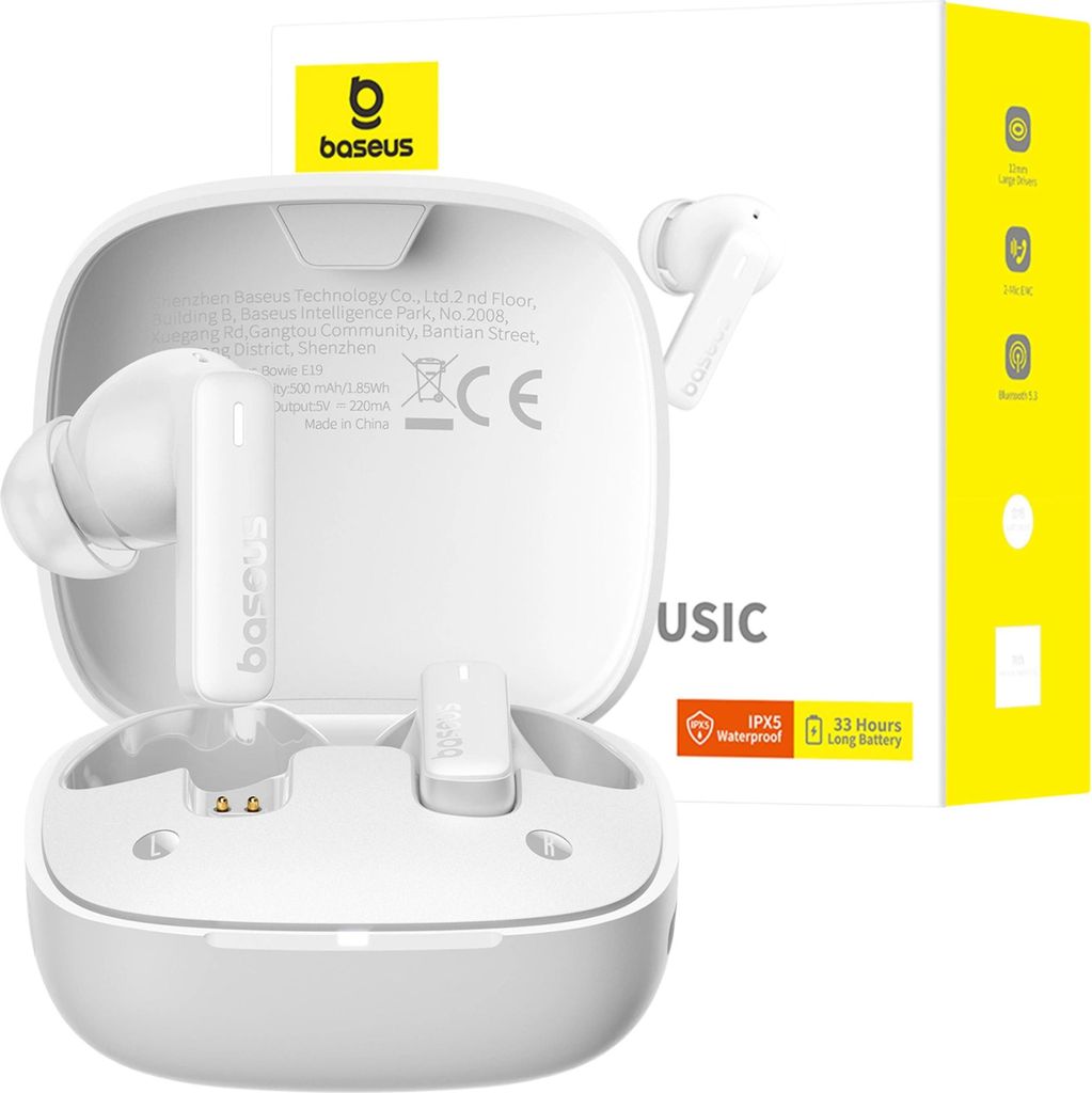 BASEUS wireless earphones bluetooth TWS E19 white
