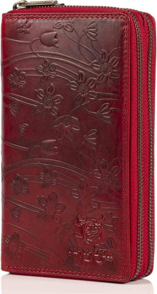 matador-leder Damen Langbörse MADRID, Rindleder, Rot, XXL,