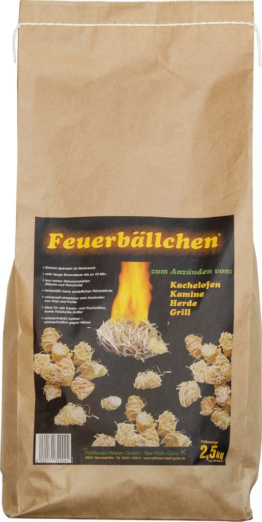 Zapaľovač Raiffeisenwaren fireball, obsah 2,5 kg, čas
