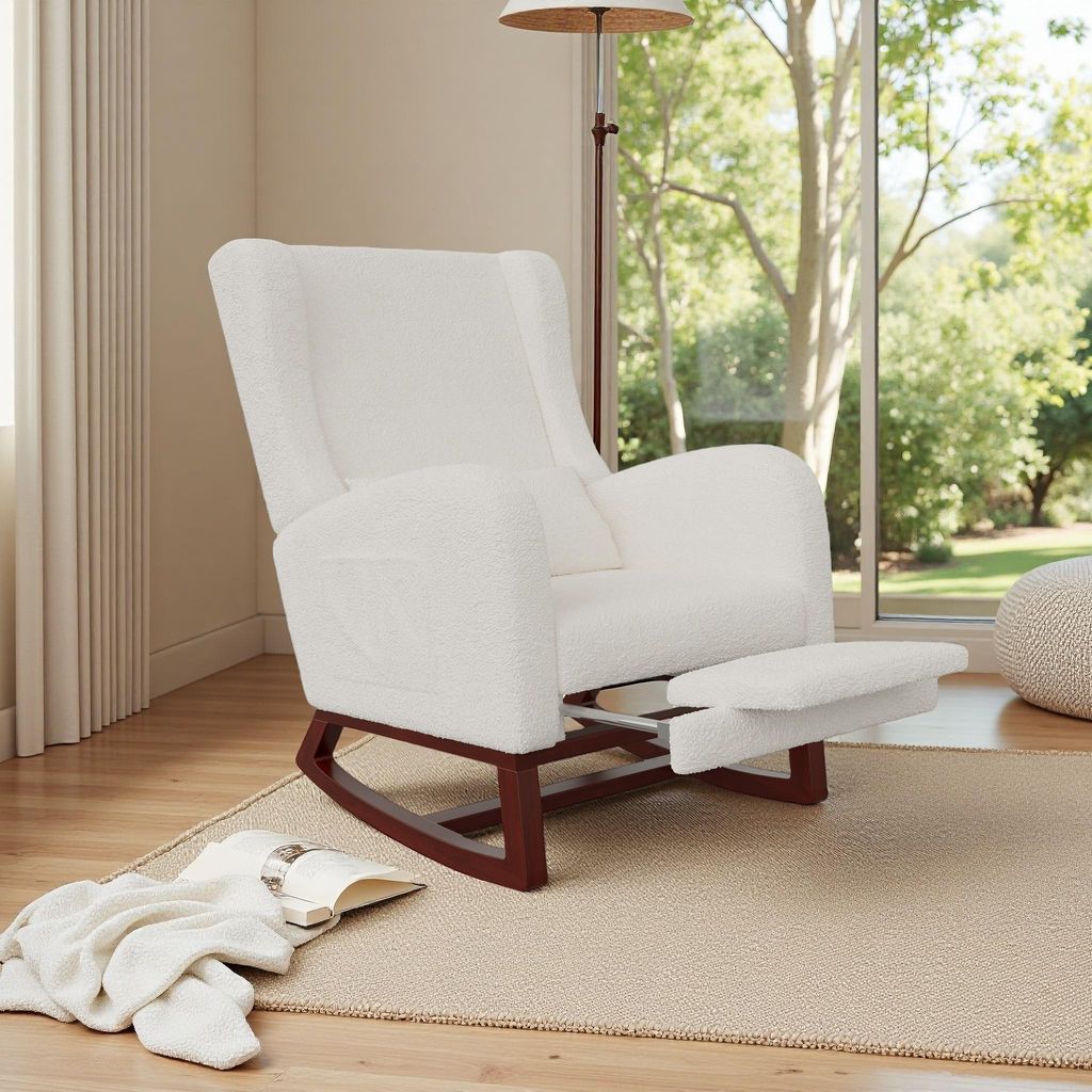 Fauteuil à bascule blanc cassé en tissu effet velours avec