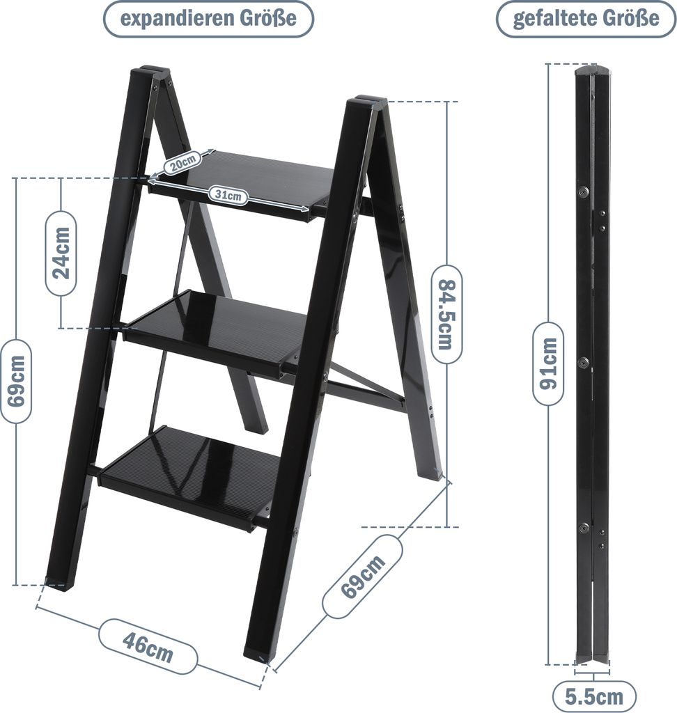 Stehleiter Klappleiter 3 Stufen Schwarz | Kaufland.de