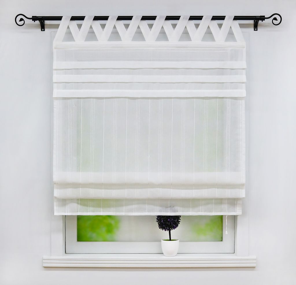 Raffrollo Weiß 80x140 cm aus Voile-Stoff, Landhausstil,