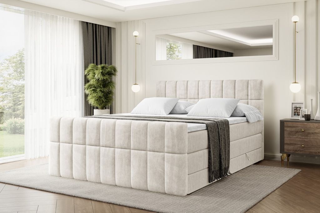 ALTDECOR Boxspringbett mit Fußteil, 2 Matratzen und Topper