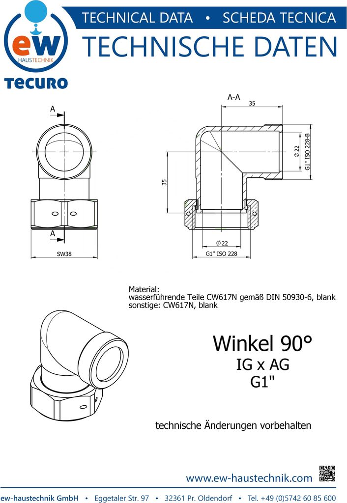 tecuro Winkel 90°, 1 Zoll AG x Überwurfmutter | Kaufland.de