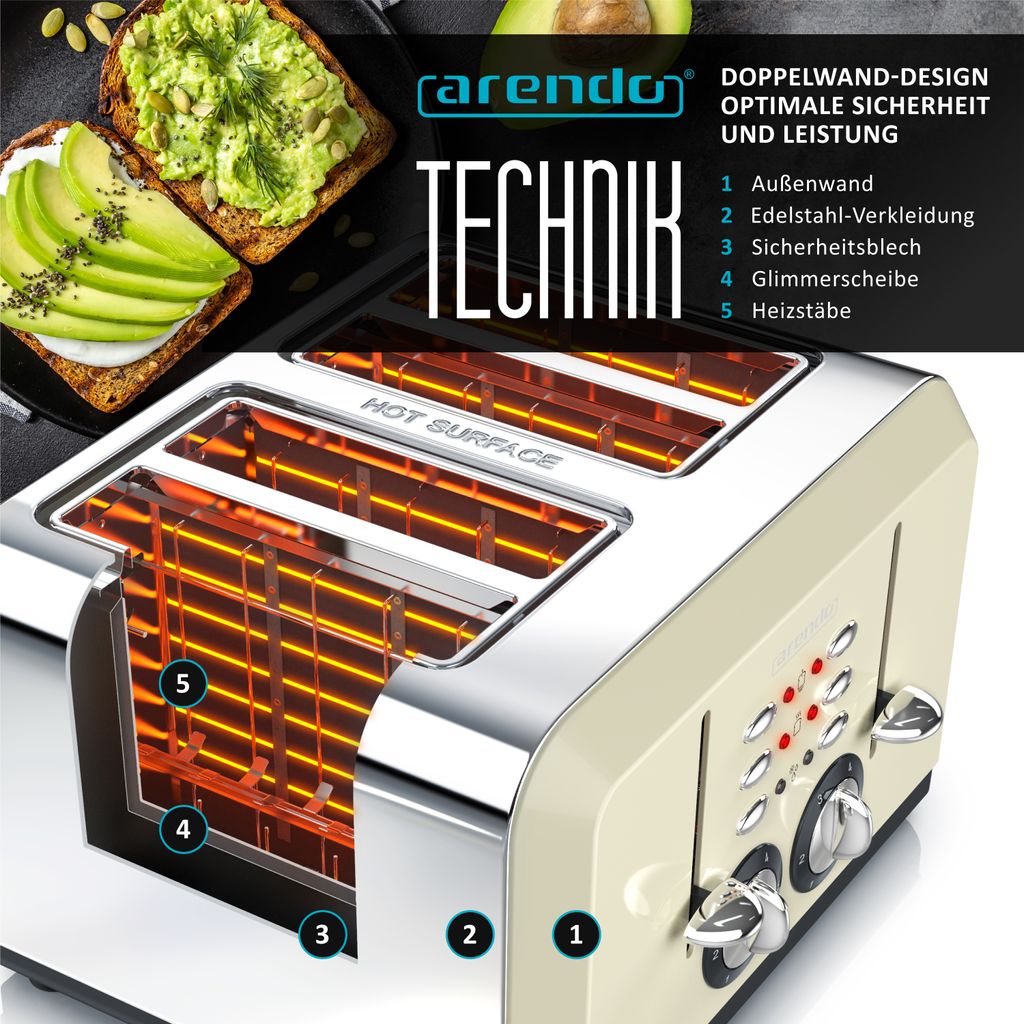 Arendo Toaster für 4 Scheiben, 1630 W, | Kaufland.de
