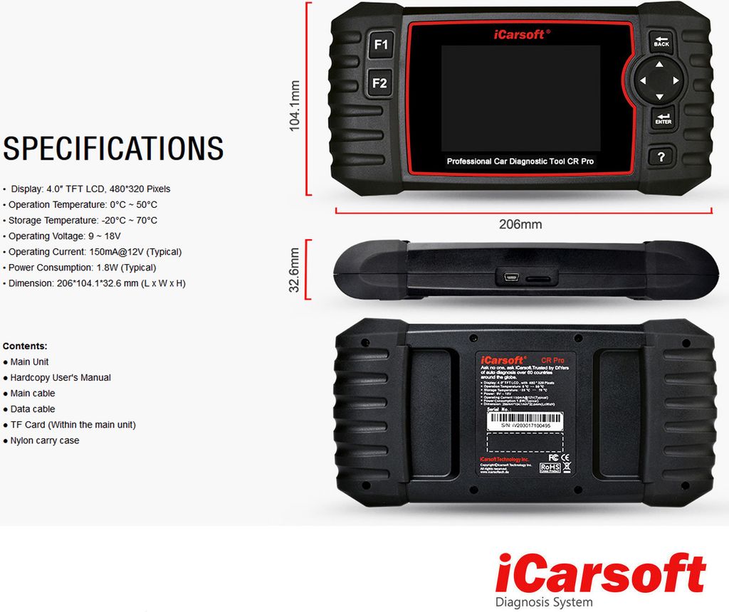 DIAGNOSTICKÉ ZAŘÍZENÍ iCARSOFT CR PRO OBD2 | Kaufland.cz
